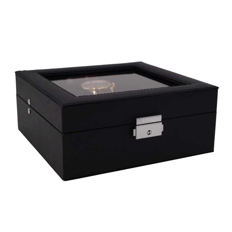 Urboks til 6 ure - i trendy sort cross grain mønster og rude i låget