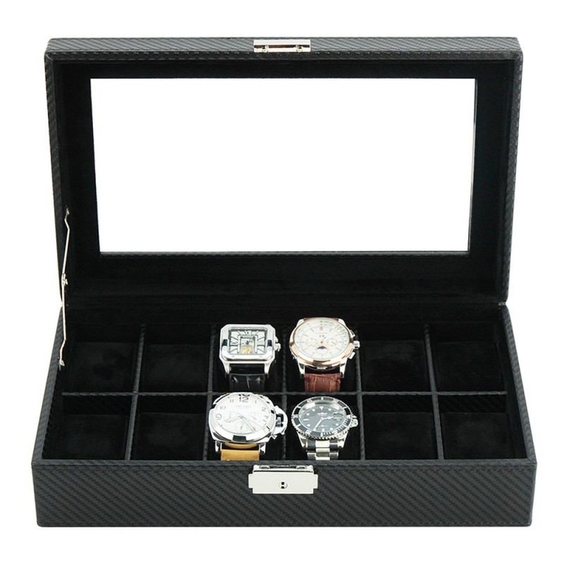 Læder urboks i sort carbon fiber look