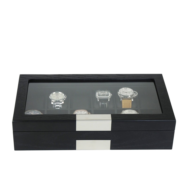 LINDENÆS urkasse / urboks i mat sort træfiner med rude - opbevar 12 ure