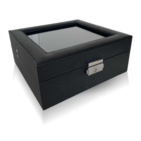 Urboks til 6 ure - i trendy sort cross grain mønster og rude i låget