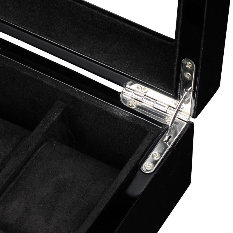 LINDENÆS urkasse med rude i sort blank træ, urboks til 10 ure