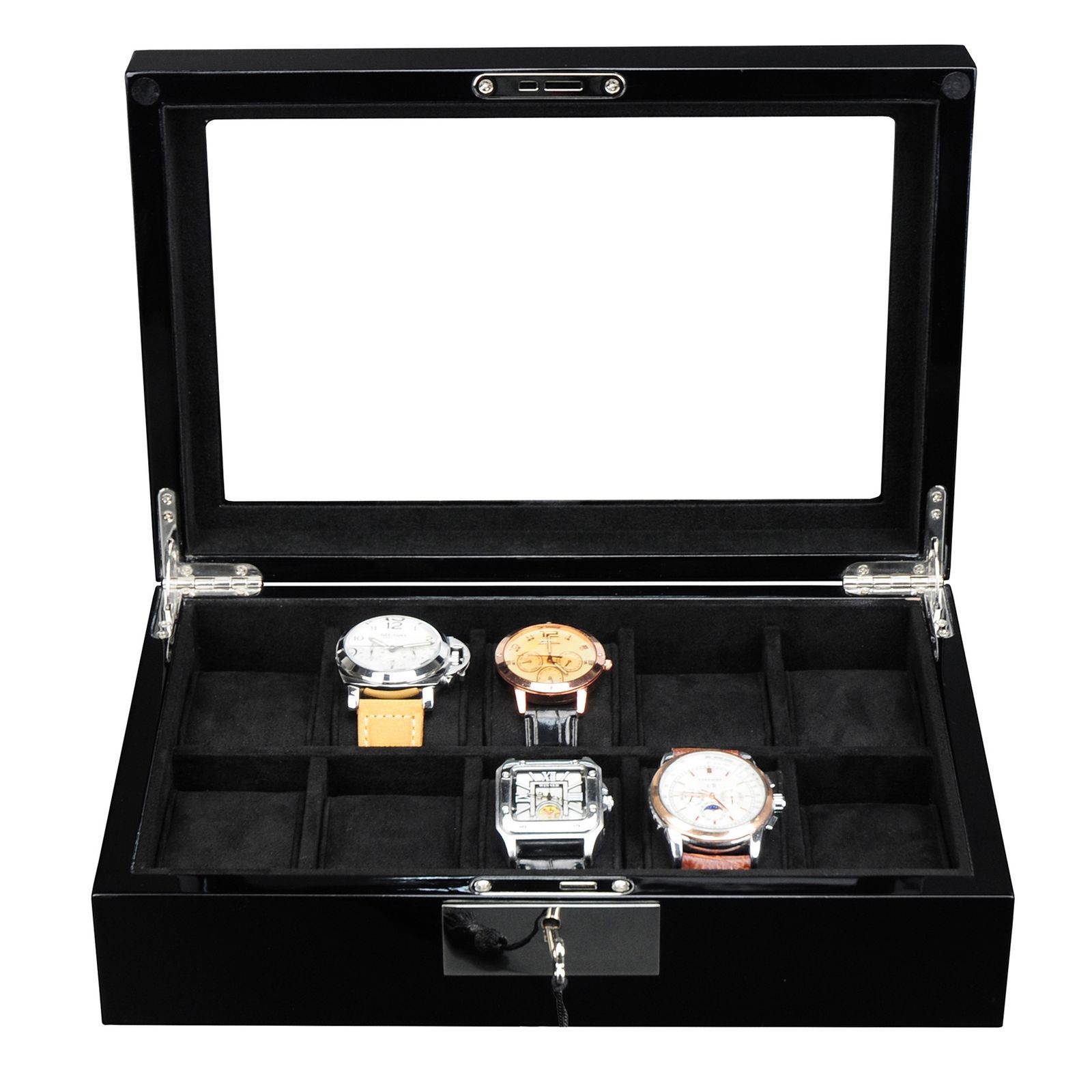 LINDENÆS urkasse med rude i sort blank træ, urboks til 10 ure